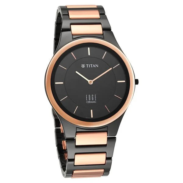 Edge Ceramic Quartz in Midnight Gold with Black Dial Watch for Men ...
